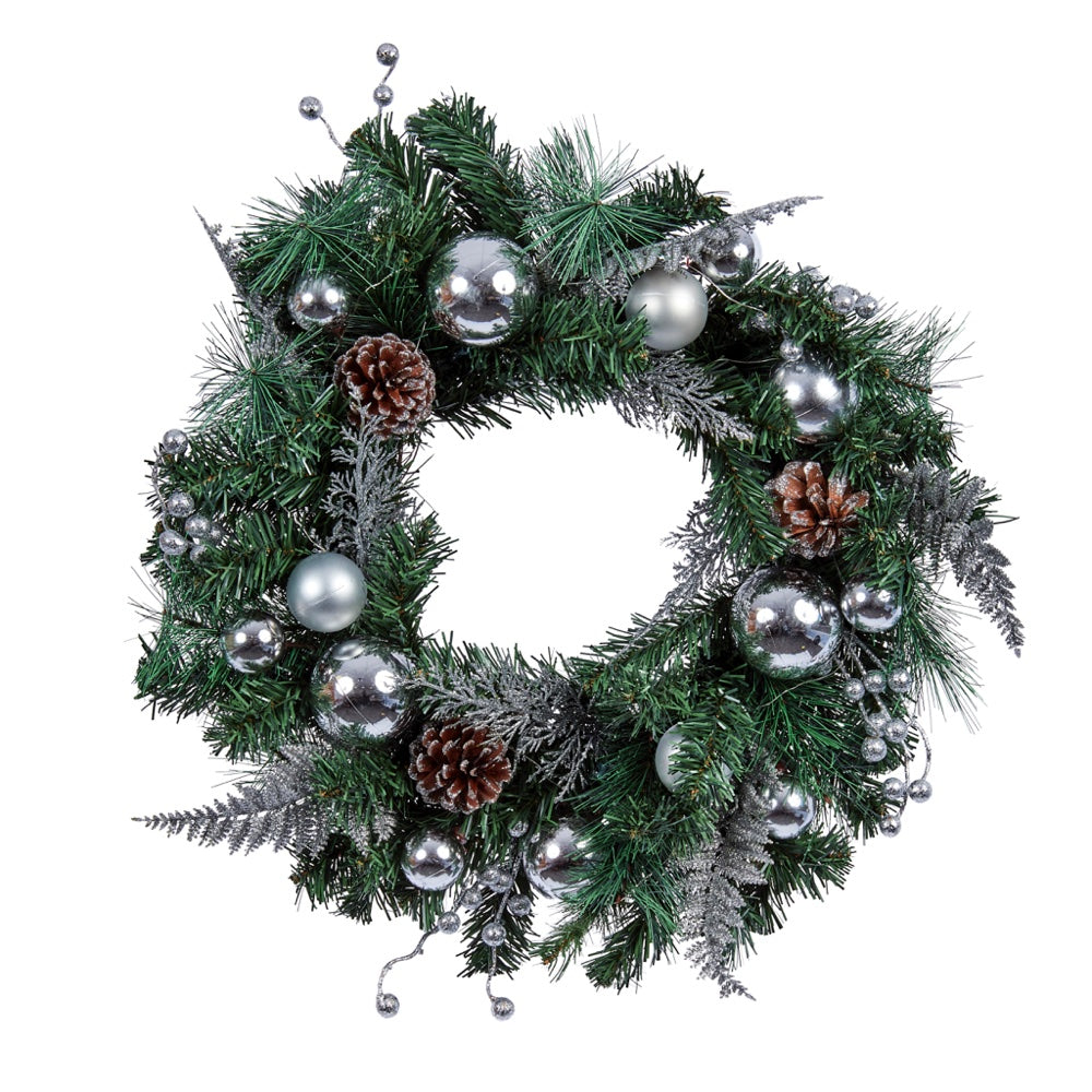 Three Kings Baubly Wreath - Silver - 40cm | Saxons Garden & Home