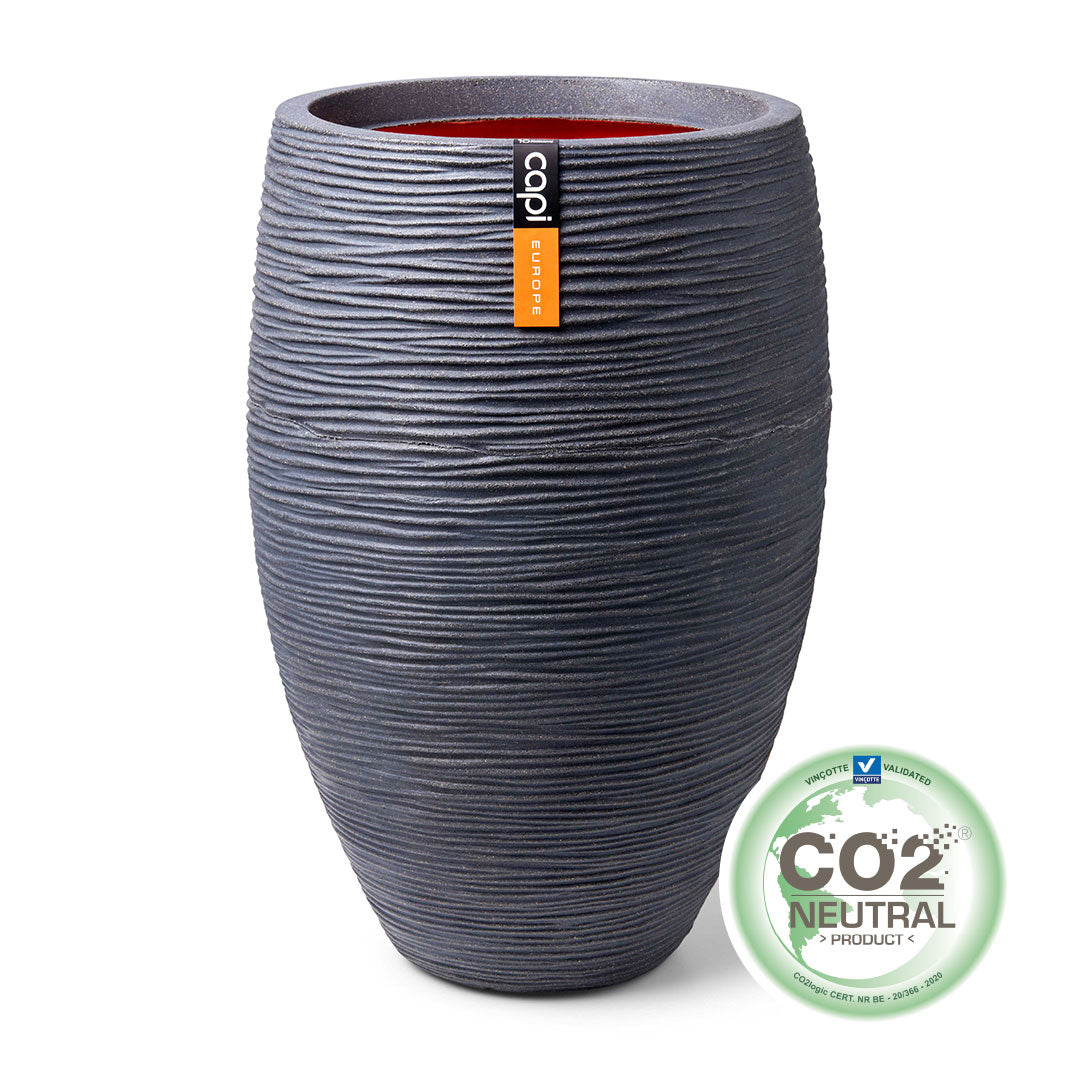 Capi Planter Vase Rib Deluxe in Dark Grey | Saxons Garden & Home